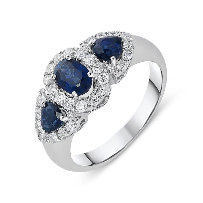 18ct White Gold 0.60ct Diamond 0.77ct Sapphire Claw Set Cluster Ring | British Diamond Company