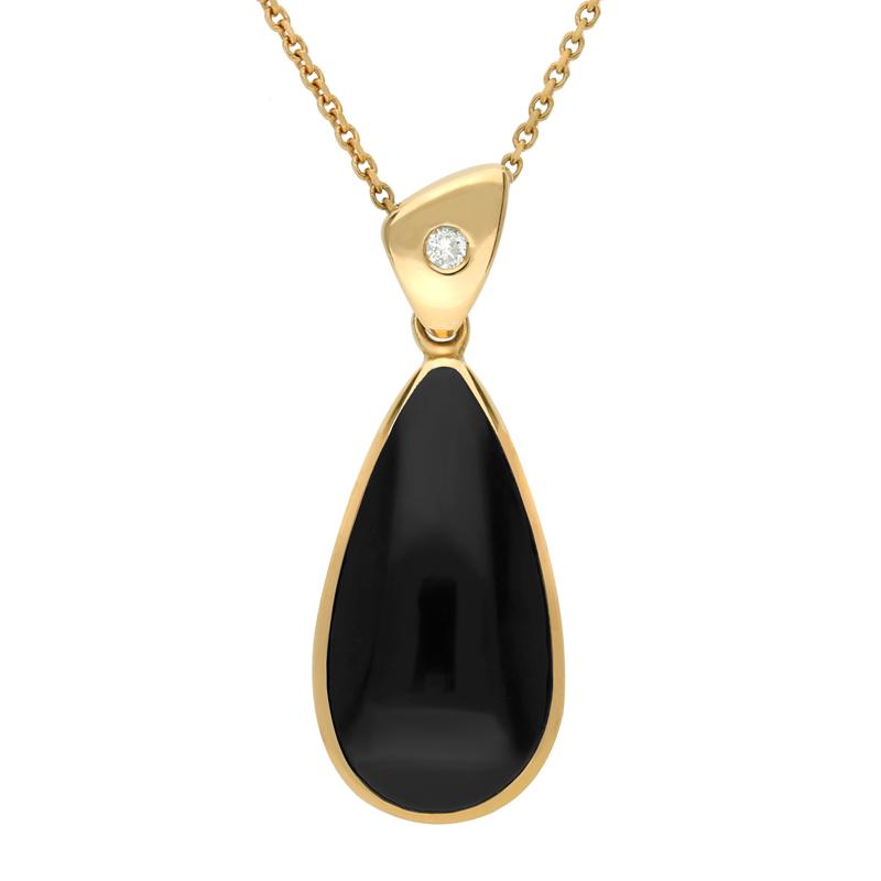 18ct Yellow Gold Whitby Jet Diamond Pear Drop Necklace | British Diamond Company