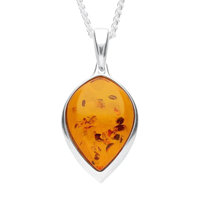Sterling Silver Amber Wide Upside Down Pear Drop Necklace | British Diamond Company