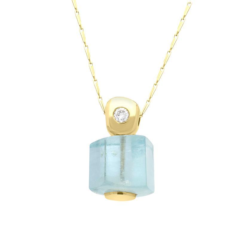 18ct Yellow Gold Aquamarine Diamond Unique Necklace | British Diamond ...