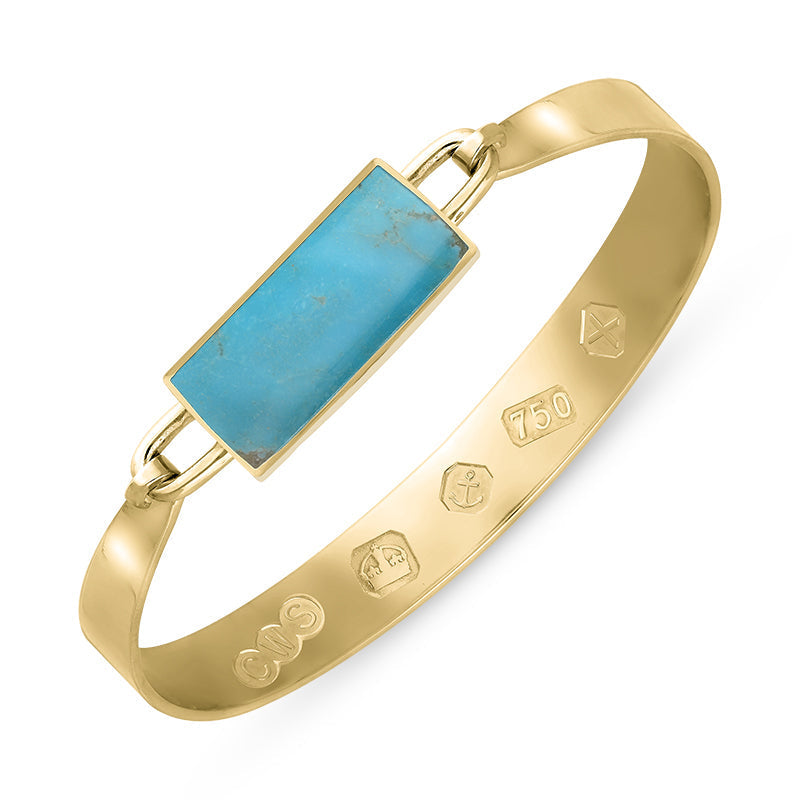 18ct Yellow Gold Turquoise Hallmark Wide Oblong Bangle | British ...