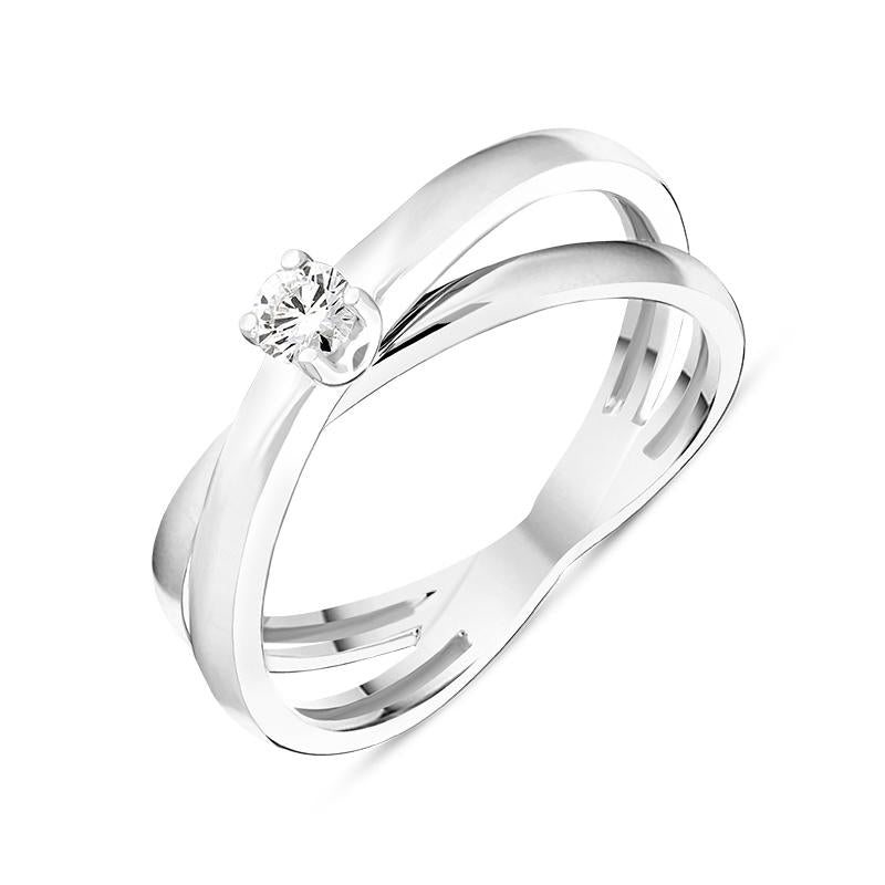 18ct White Gold Diamond Cross Over Solitaire Ring | British Diamond Company