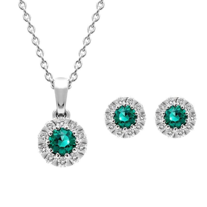 18ct White Gold Emerald Diamond Two Piece Gift Set D | British Diamond ...