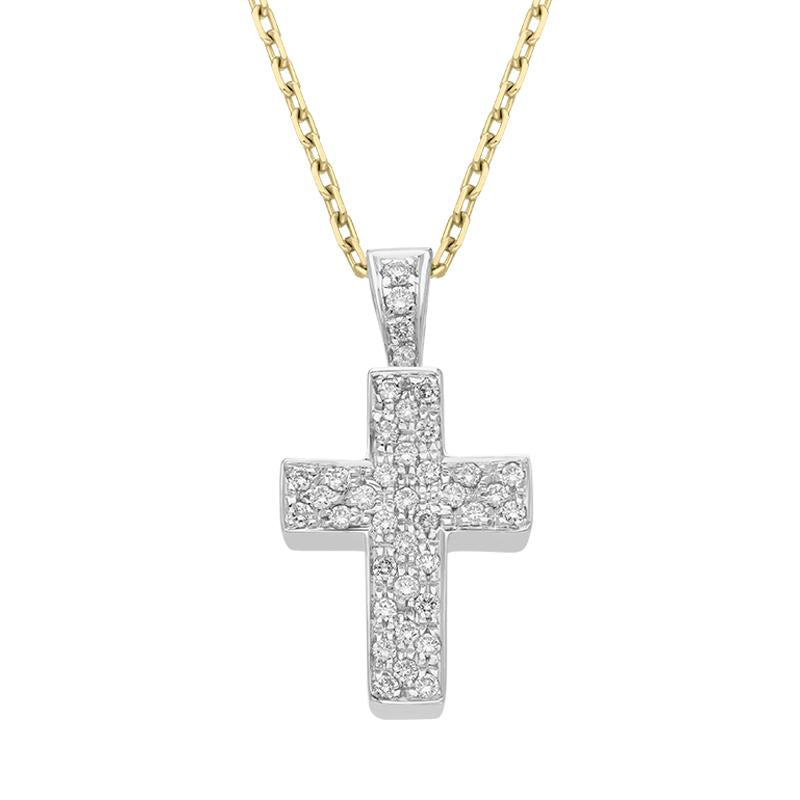 18ct White Yellow Gold Diamond Set Cross Necklace | British Diamond Company