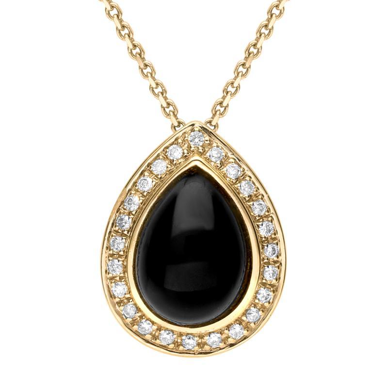18ct Yellow Gold Whitby Jet 0.12ct Diamond Pear Pave Necklace | British ...