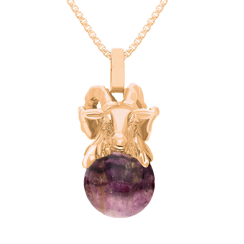 9ct Rose Gold Blue John Zodiac Aries 8mm Bead Pendant | British Diamond ...