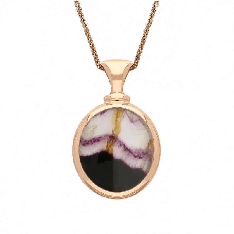 9ct Rose Gold Whitby Jet Blue John Small Double Sided Oval Fob Necklac ...