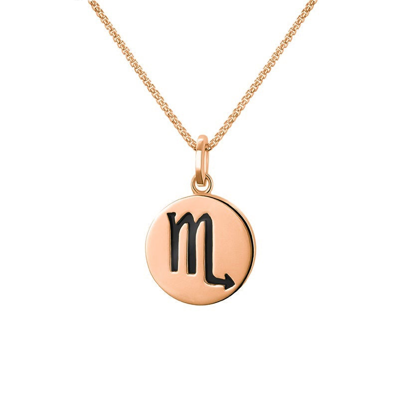 9ct Rose Gold Whitby Jet Zodiac Scorpio Round Necklace | British ...