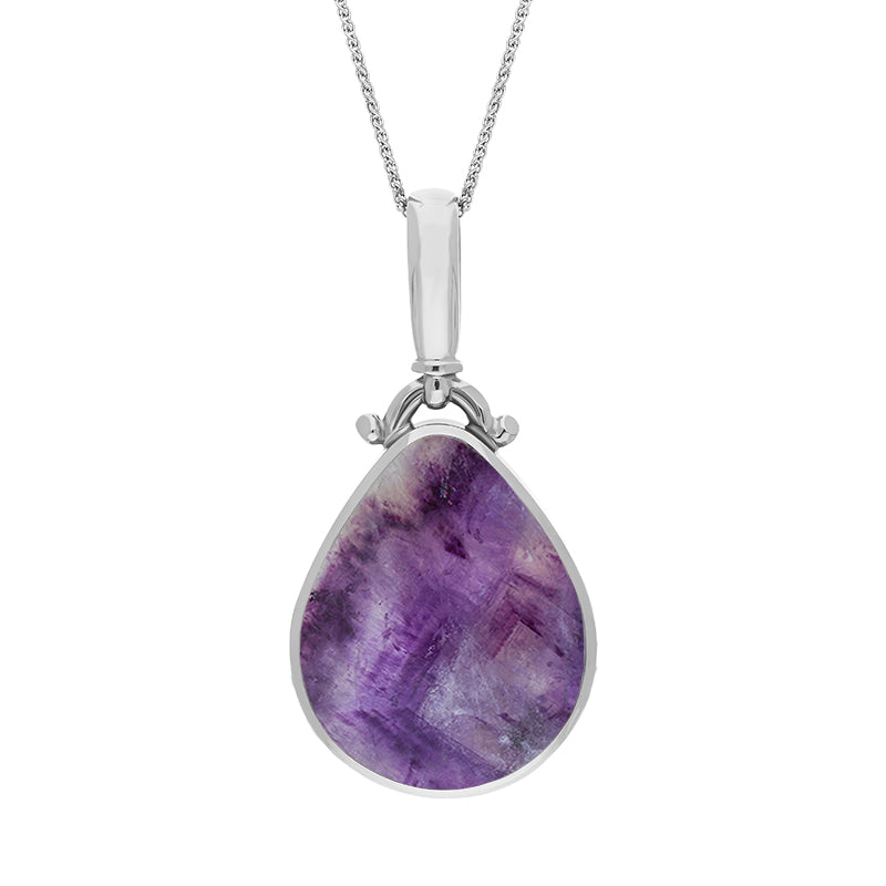 9ct White Gold Blue John Mother of Pearl Double Sided Pear Fob Necklac ...