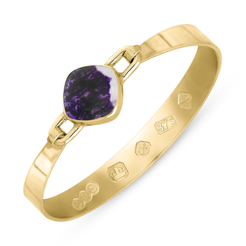 9ct Yellow Gold Blue John Hallmark Wide Cushion Bangle | British ...