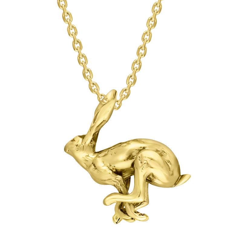 9ct Yellow Gold Large Running Hare Necklace | British Diamond Company