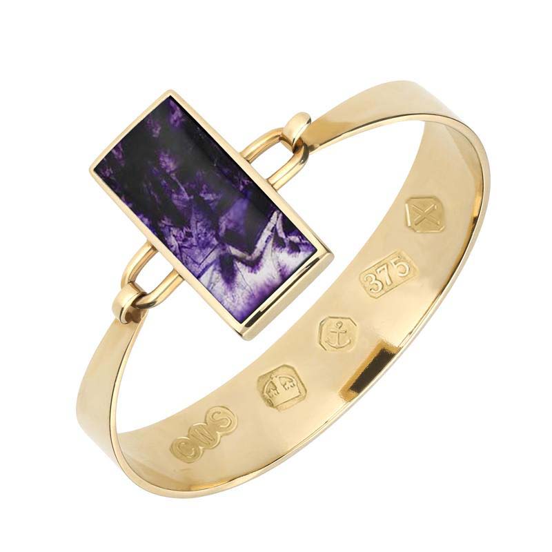 9ct Yellow Gold Blue John Oblong Stone Heavy Bangle | British Diamond ...