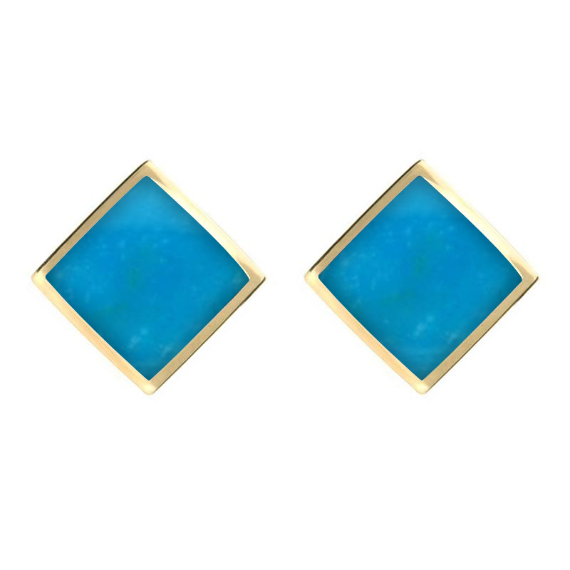 9ct Yellow Gold Turquoise Rhombus Earrings | British Diamond Company