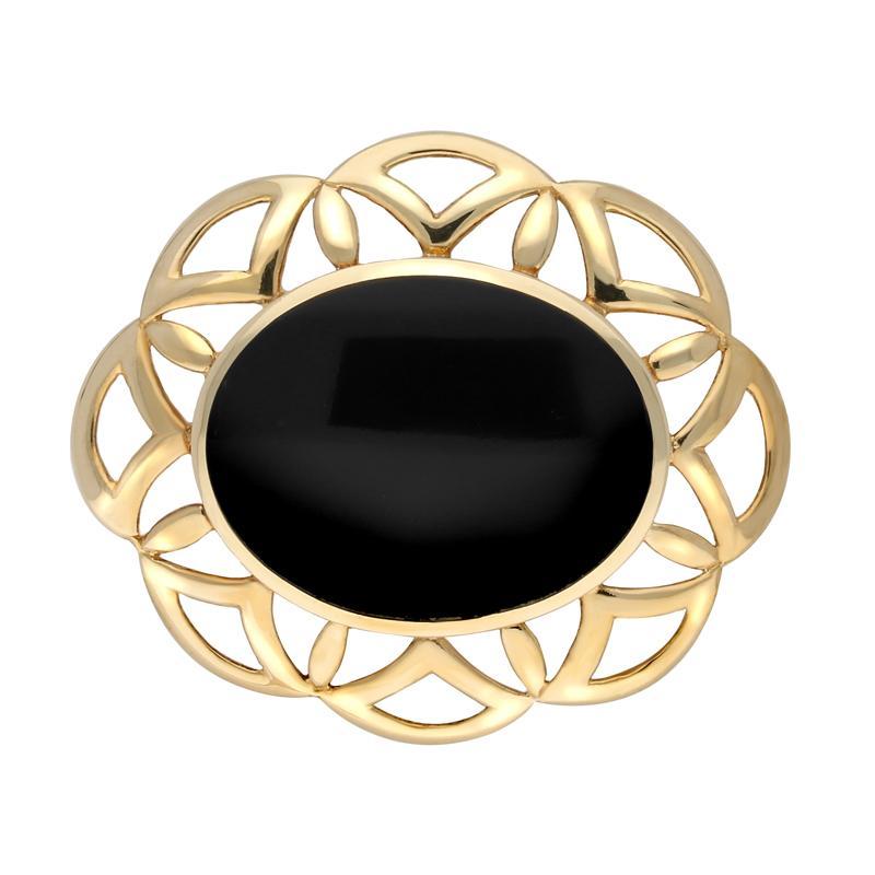 9ct Yellow Gold Whitby Jet Large Flower Brooch | British Diamond Company