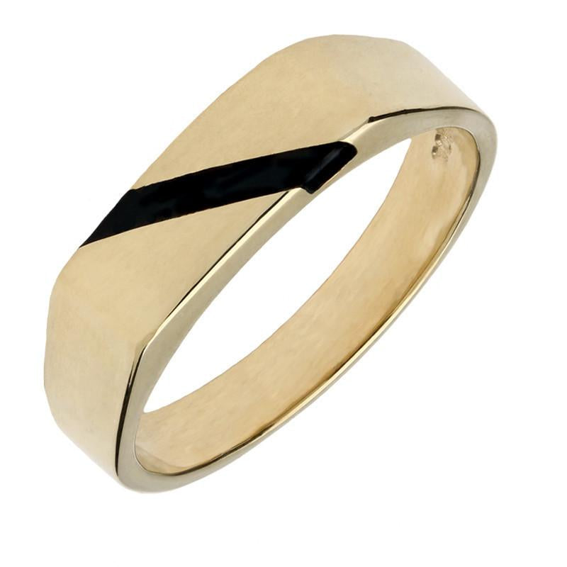 9ct Yellow Gold Whitby Jet One Stone Slither Signet Ring | British ...