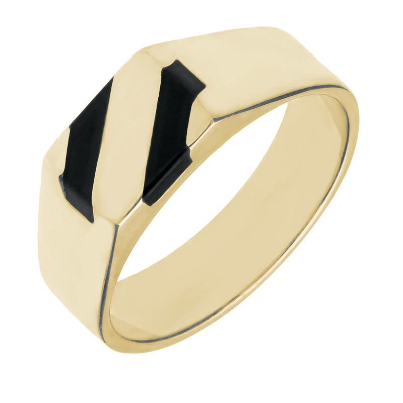 9ct Yellow Gold Whitby Jet Two Stone Slither Signet Ring | British ...