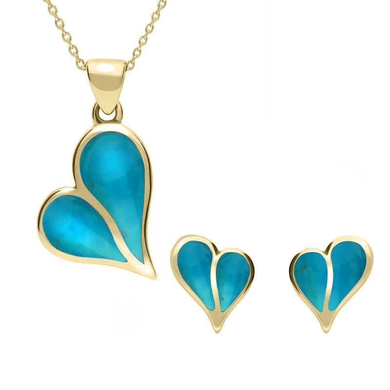 9ct Yellow Gold Turquoise Split Heart Two Piece Set | British Diamond ...