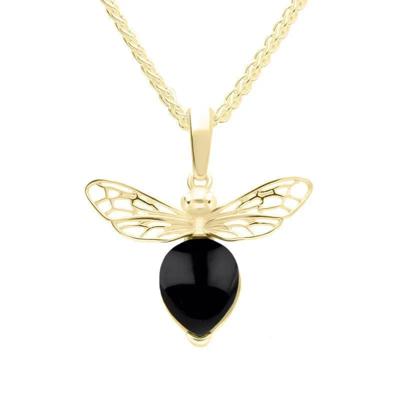 9ct Yellow Gold Small Whitby Jet Bee Necklace | British Diamond Company