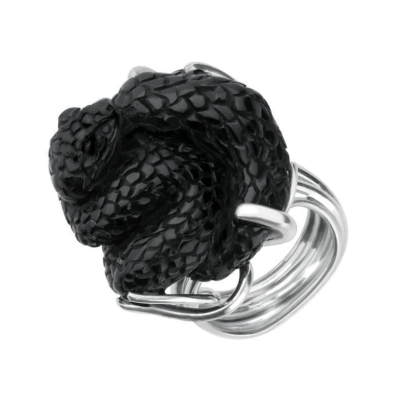 Sterling Silver Whitby Jet Unique Twisted Snake Ring | British Diamond ...