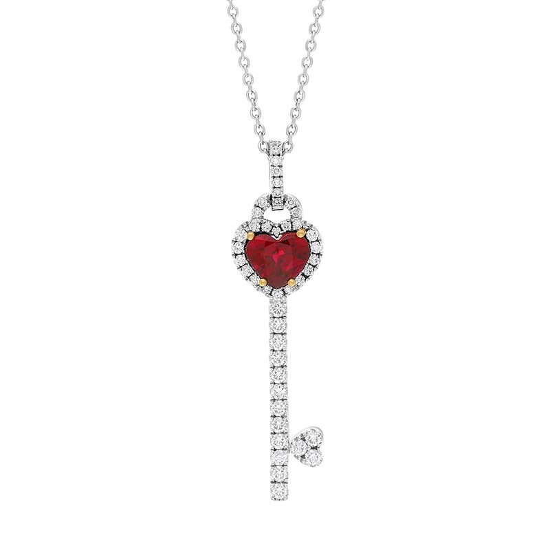 Platinum Ruby Diamond Key Pendant D Necklace D | British Diamond Company