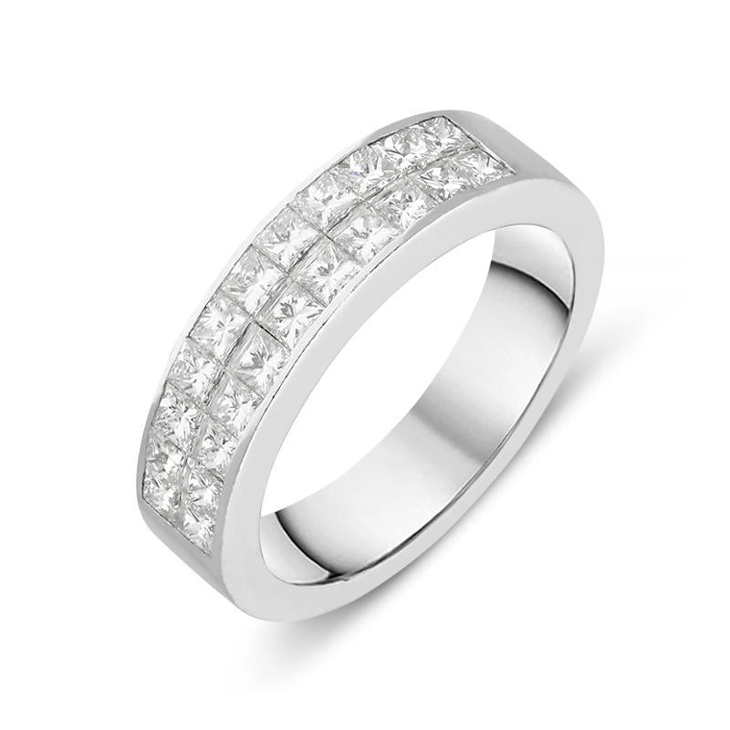 Platinum Diamond Princess Cut Double Row Half Eternity Ring | British ...