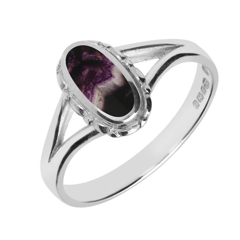 Sterling Silver Blue John Oval Split Shoulder Ring | British Diamond ...