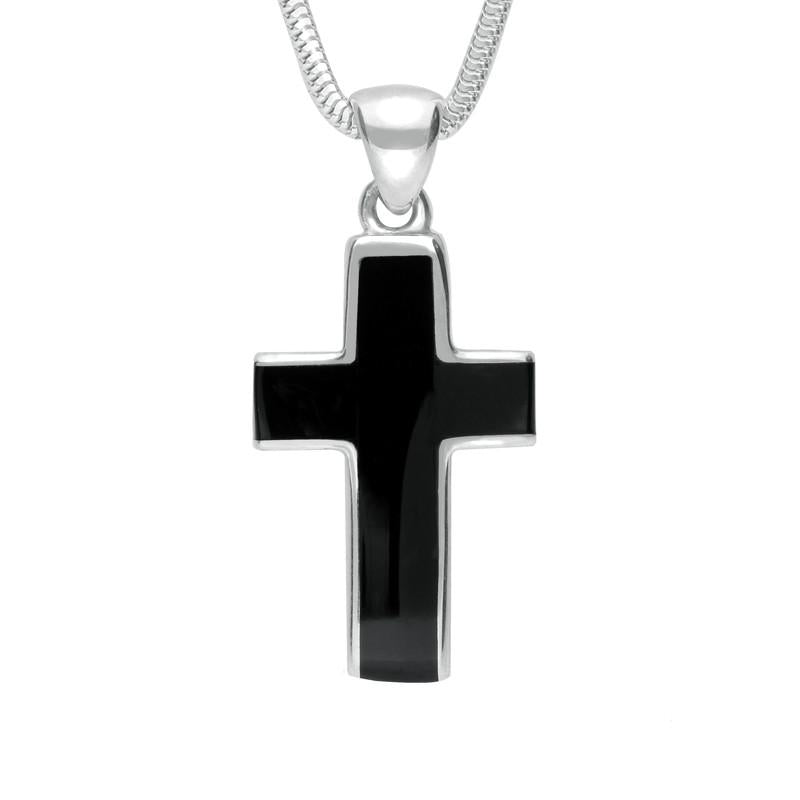 Sterling Silver Whitby Jet Channel Set Cross Necklace | British Diamond ...