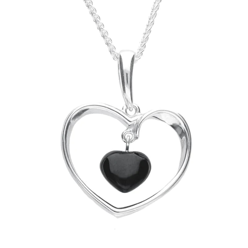Sterling Silver Whitby Jet Open Heart Necklace | British Diamond Company