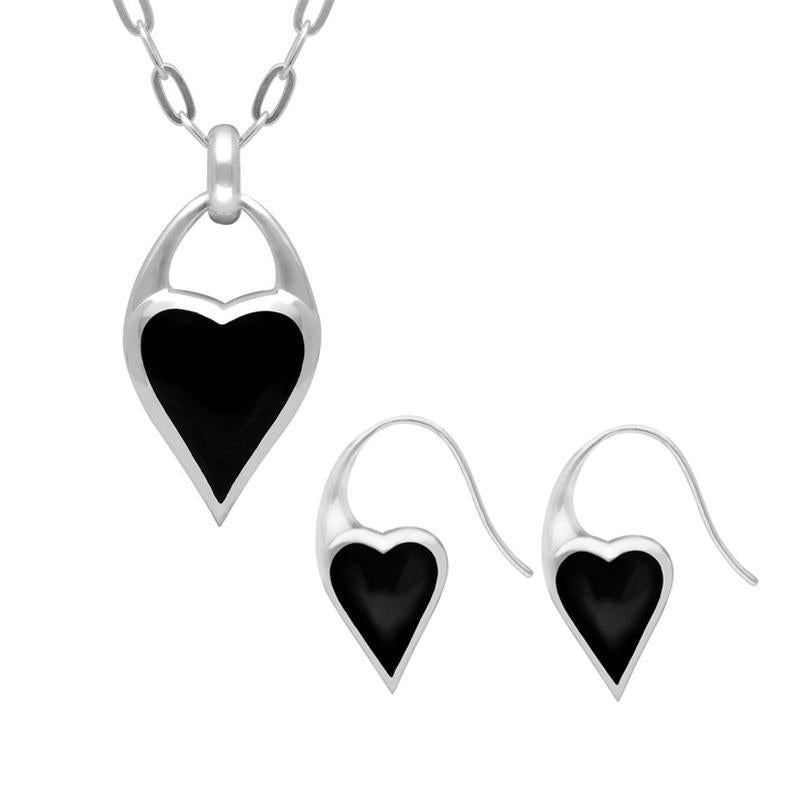 Sterling Silver Whitby Jet Heart Carrier Two Piece Set | British ...