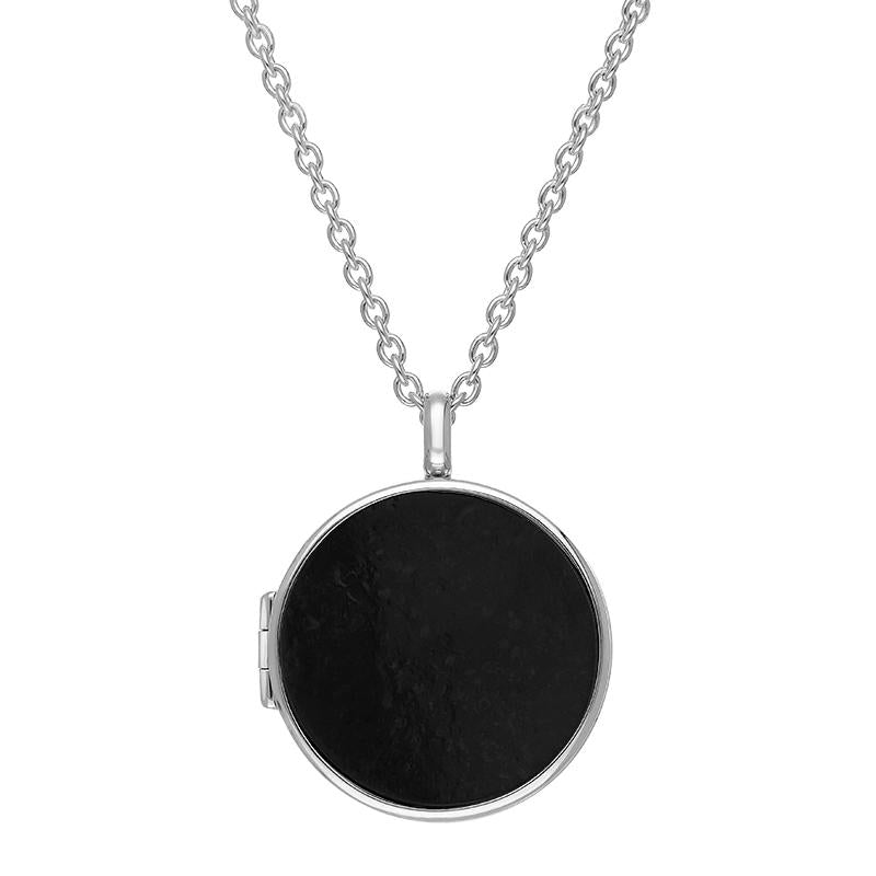 Sterling Silver Whitby Jet Large Round Locket | British Diamond Company