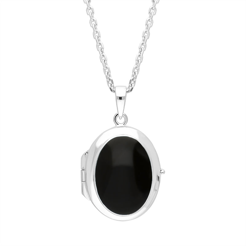 Sterling Silver Whitby Jet Oval Locket Pendant | British Diamond Company