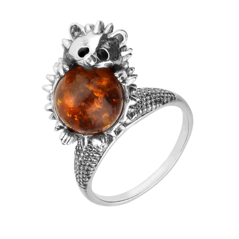 Sterling Silver Amber Medium Hedgehog Ring | British Diamond Company
