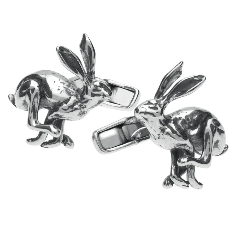 Sterling Silver Large Running Hare Cufflinks | British Diamond Company
