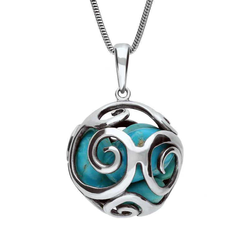 Sterling Silver Turquoise Swirl Cage Bead Necklace | British Diamond ...