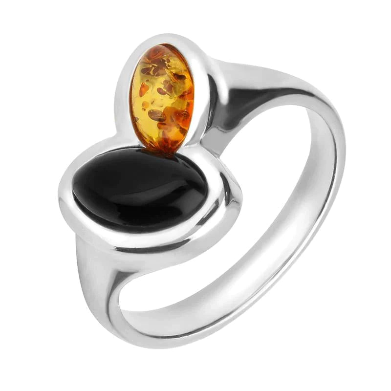 Sterling Silver Whitby Jet Amber Double Marquise Ring | British Diamond ...
