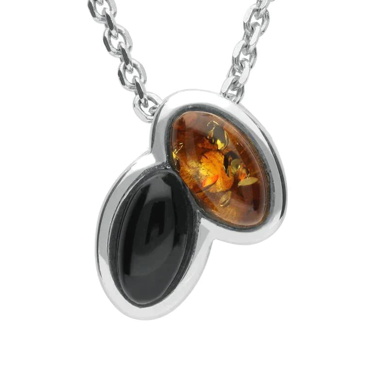 Sterling Silver Whitby Jet Amber Marquise Necklace | British Diamond ...