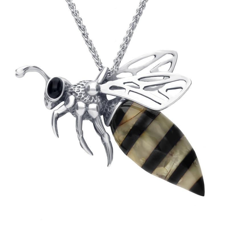 Sterling Silver Whitby Jet Amber Small Bee Necklace | British Diamond ...