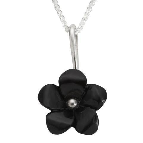 Sterling Silver Whitby Jet Tuberose Five Petal Flower Necklace ...