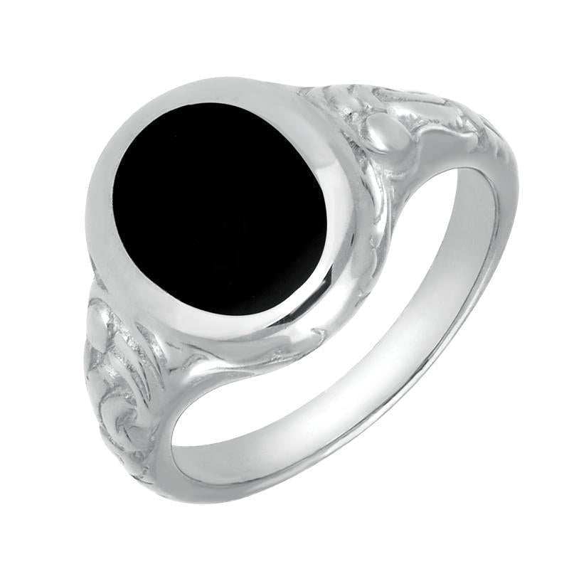 Sterling Silver Whitby Jet Carved Shoulder Oval Signet Ring | British ...
