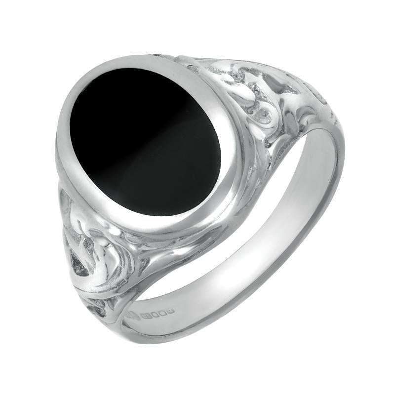 Sterling Silver Whitby Jet Carved Shoulder Oval Signet Ring | British ...