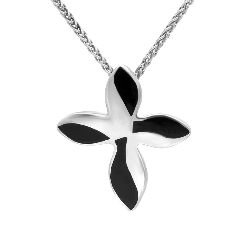 Sterling Silver Whitby Jet Four Stone Twisted Cross Necklace D ...
