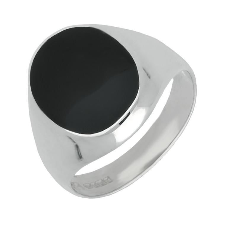 Sterling Silver Whitby Jet Large Oval Signet Ring | British Diamond Company