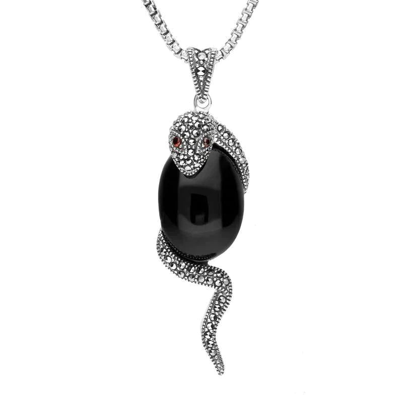 Sterling Silver Whitby Jet Marcasite Garnet Snake Necklace | British ...
