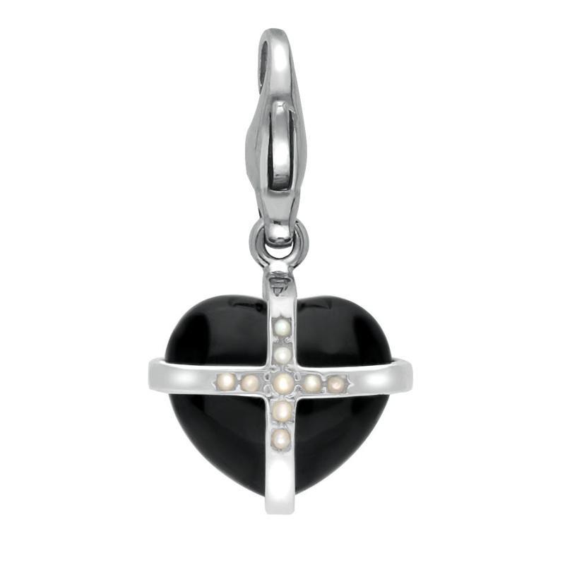 Sterling Silver Whitby Jet Nine Pearl Small Cross Heart Charm | British ...