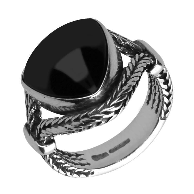 Sterling Silver Whitby Jet Triangle Split Shoulder Foxtail Ring D ...