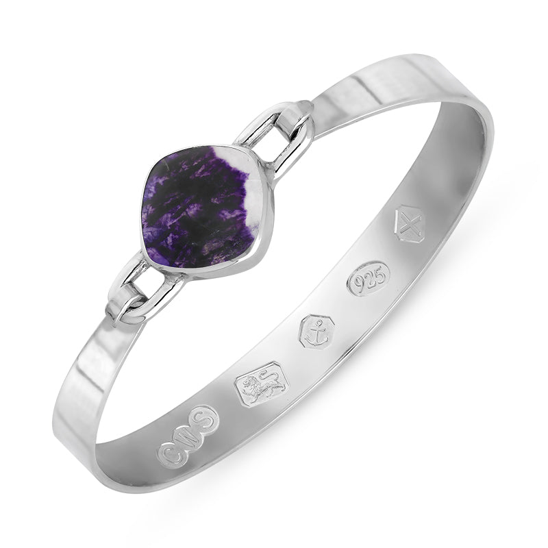 Sterling Silver Blue John Hallmark Wide Cushion Bangle | British ...