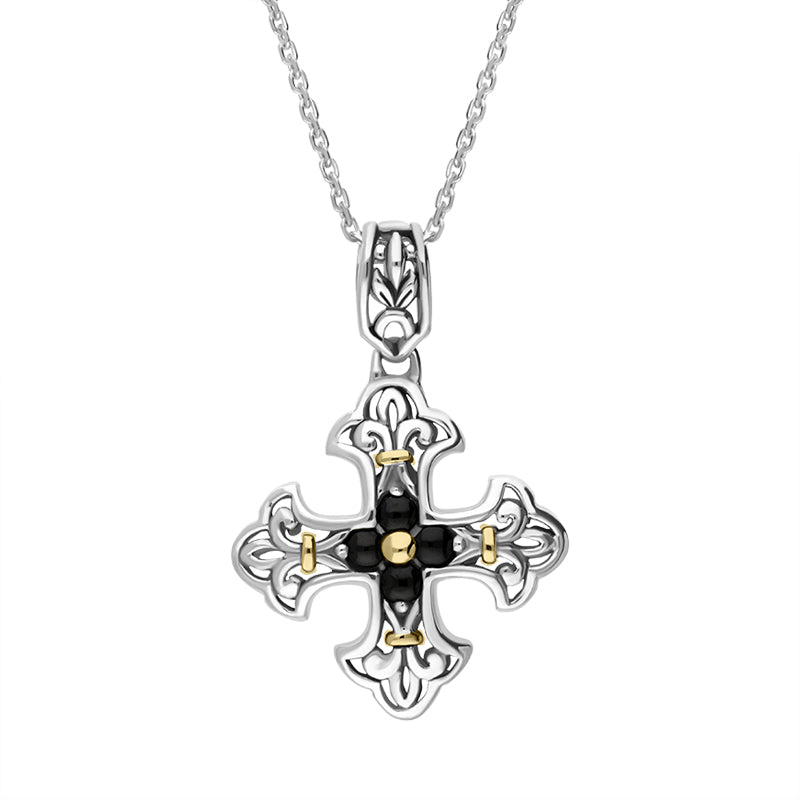 Sterling Silver Whitby Jet Ornate Cross Necklace D | British Diamond ...